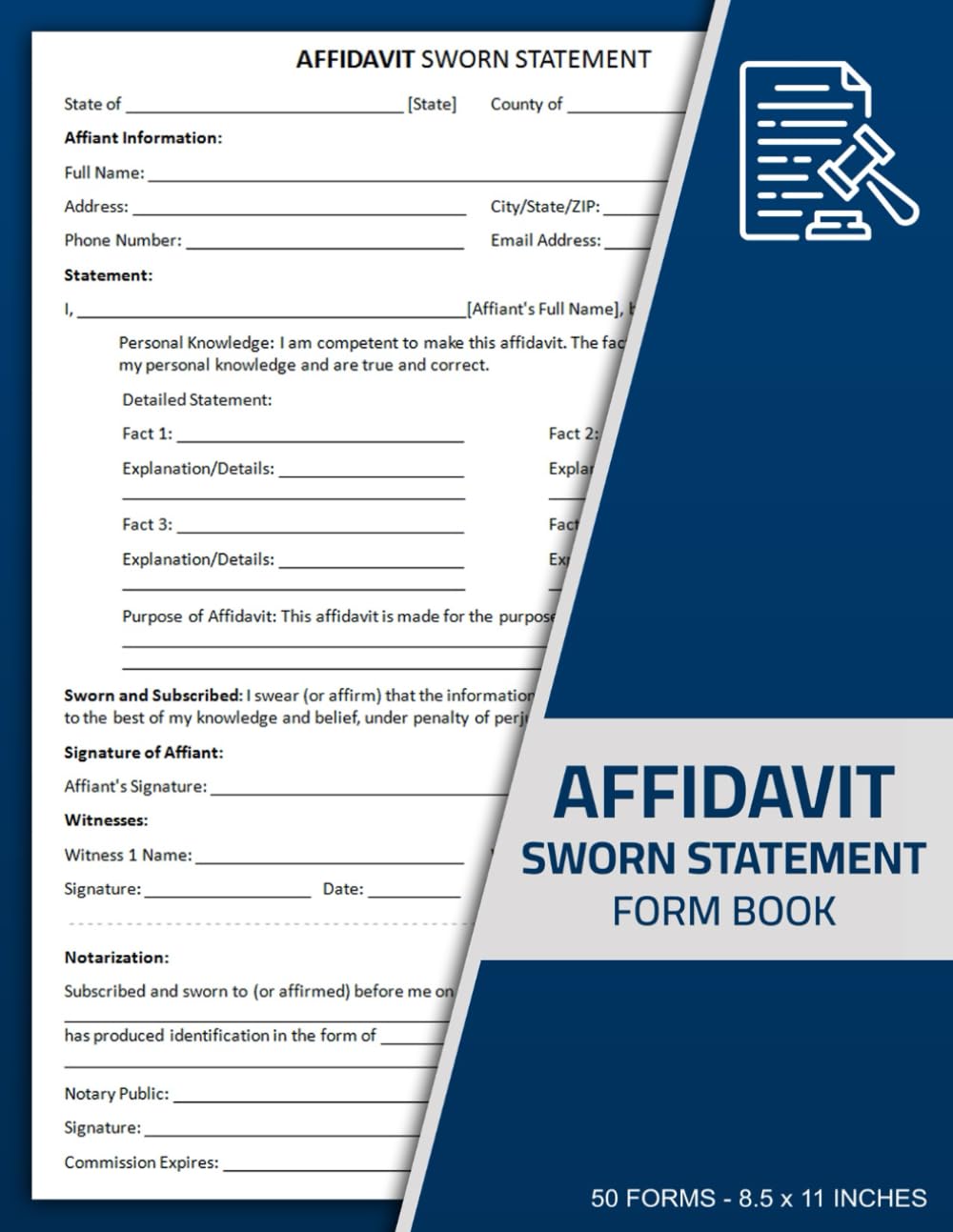 Affidavit Sworn Statement Form Book: General Affidavit Forms | Notary ...