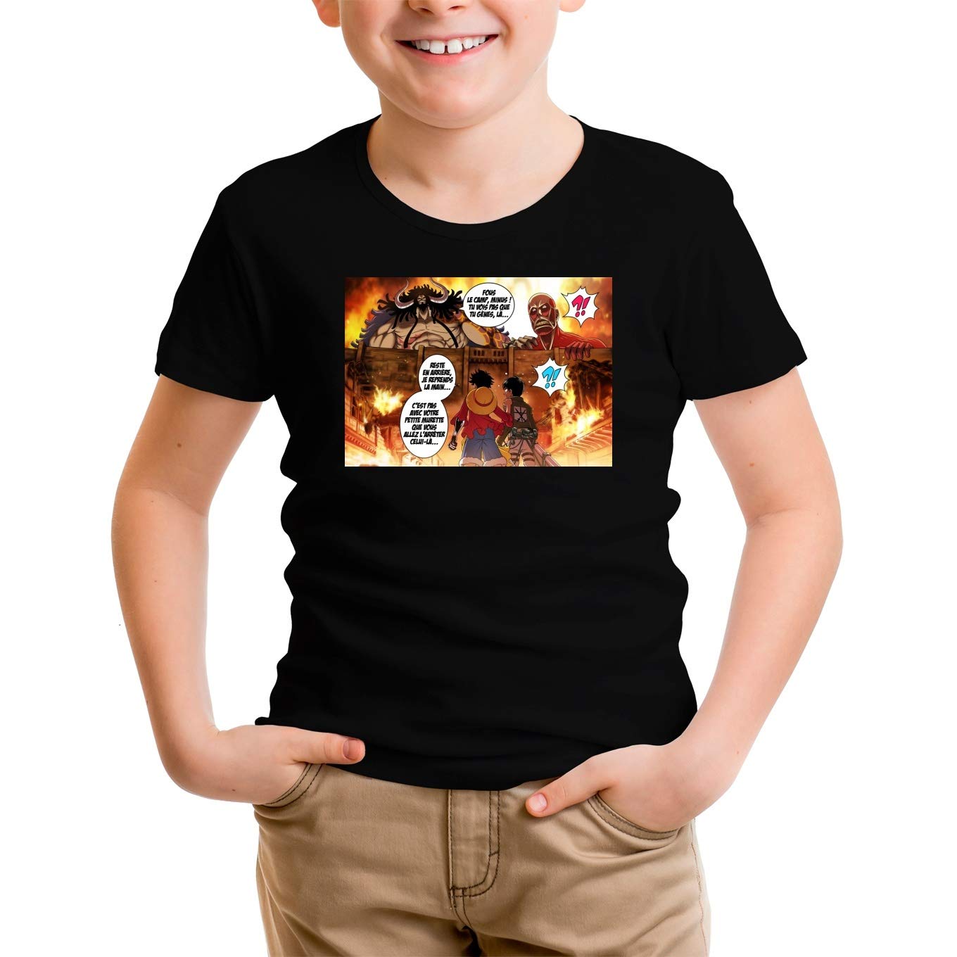 Buy Okiwoki One Piece Black Children's T-Shirt - Attack on Parodic ...