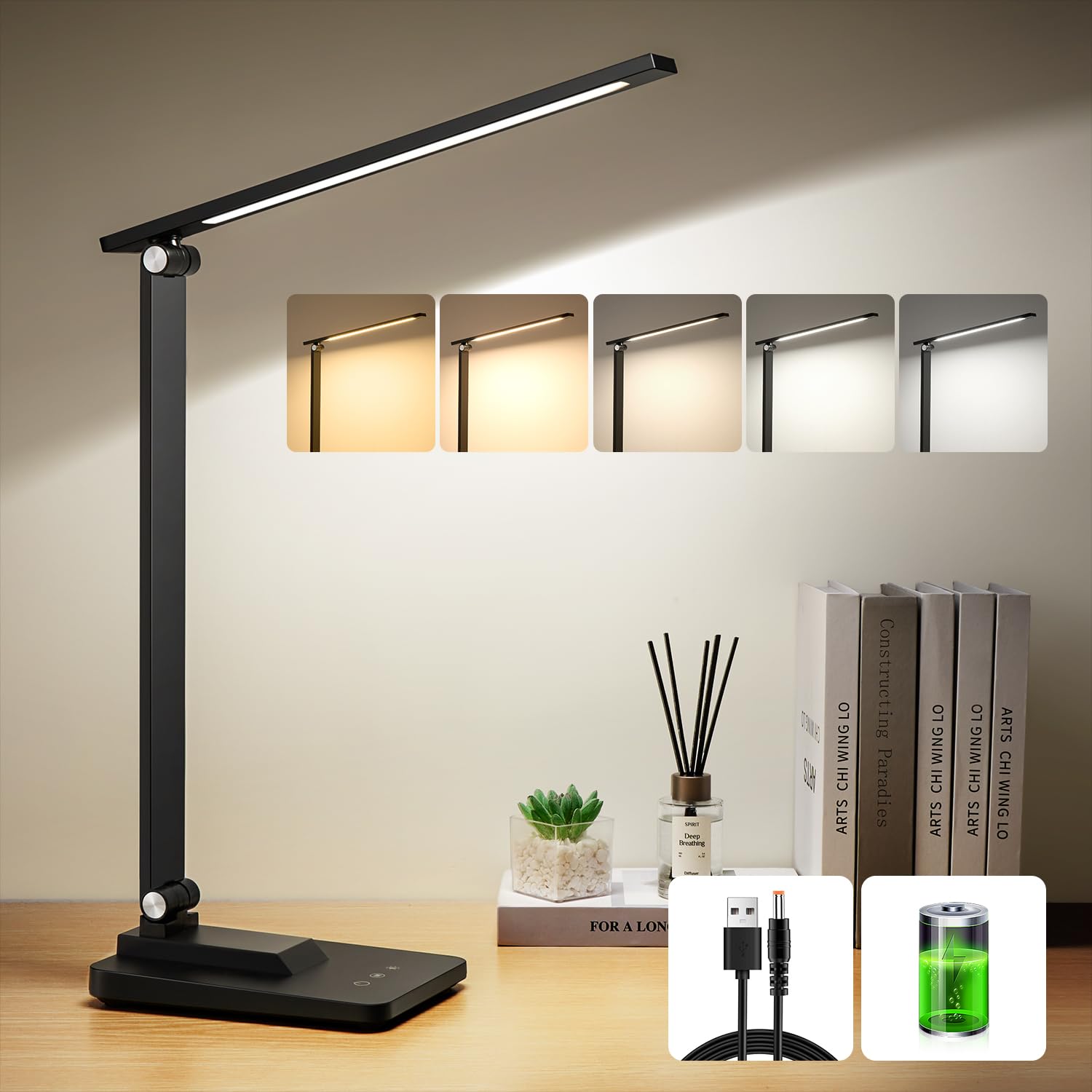 Rechargeable Lamp, 3600mAh Battery Lamp,10Brightness/5Colors/Memeroy ...