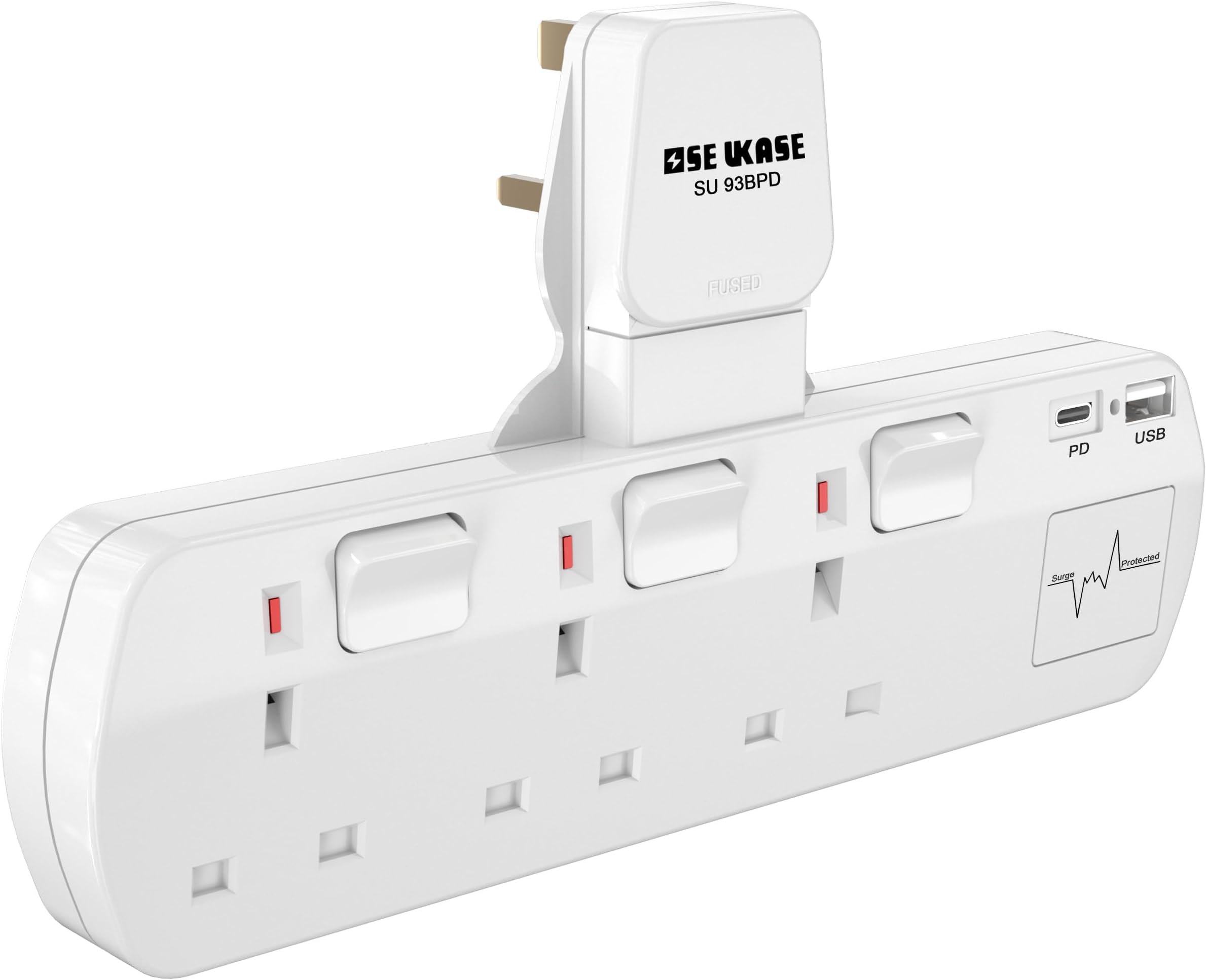 SE UKASE 3 Way Plug Extension with PD 18W USB-C, Surge Protection ...