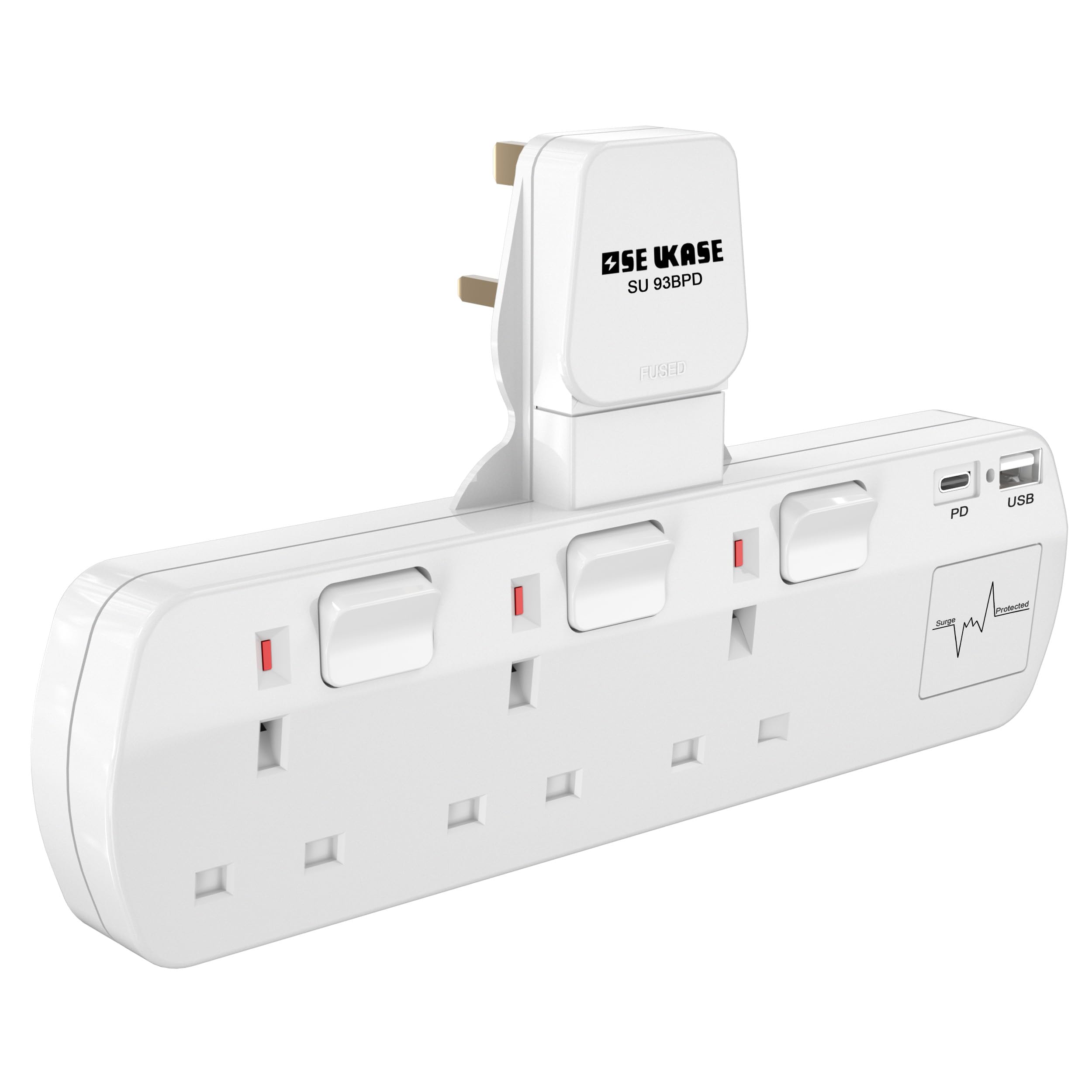 SE UKASE 3 Way Plug Extension with PD 18W USB-C, Surge Protection ...