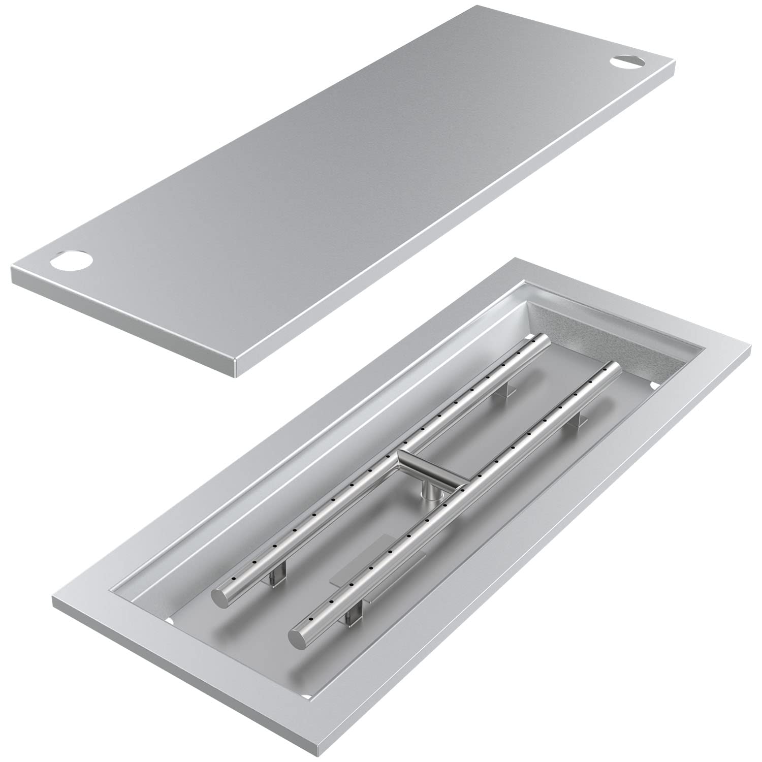 DELSbbq 24" x 8" Linear Trough Drop-in Fire Pit Pan with Burner and ...