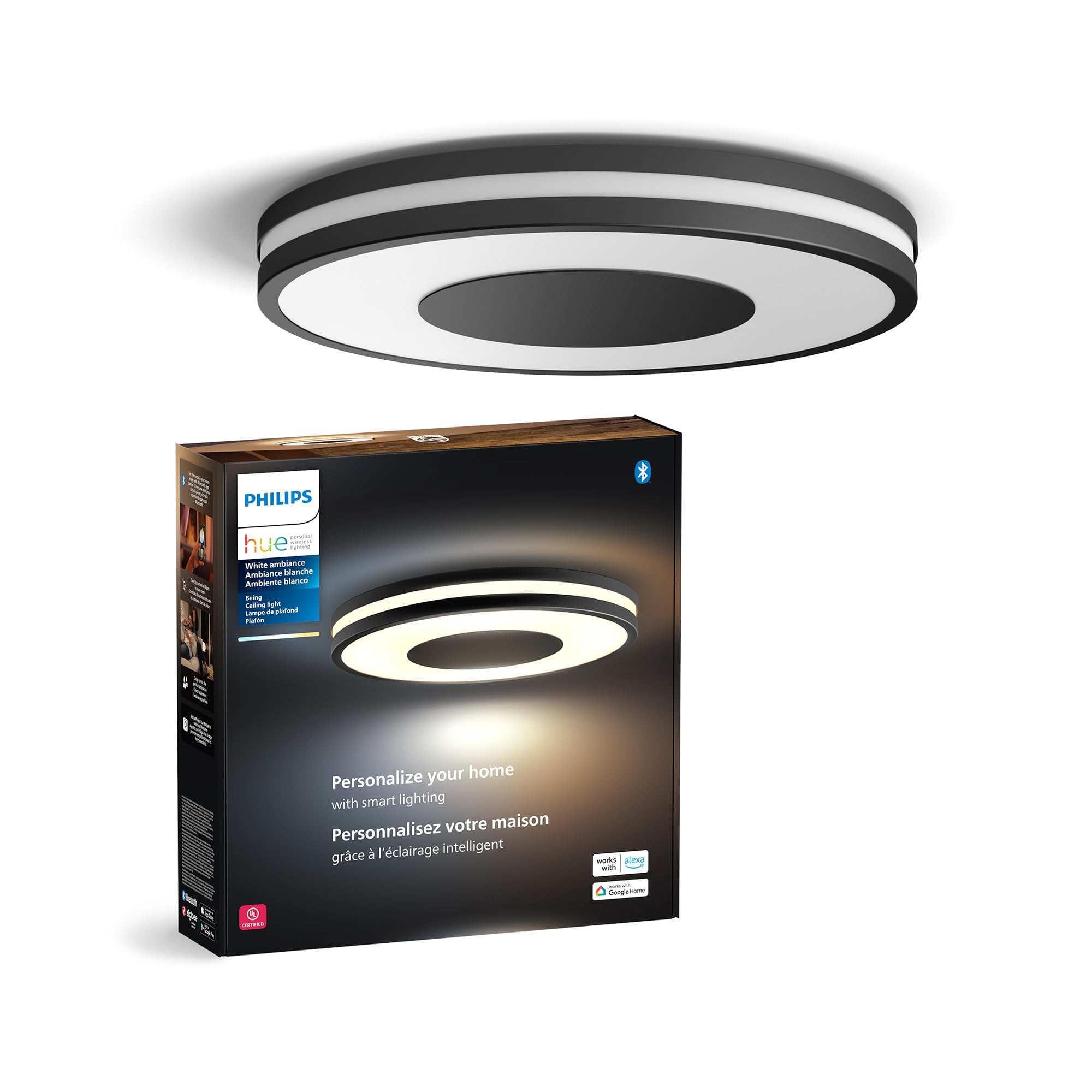 Philips Hue Being Ceiling Light, Black - White Ambiance, Smart, LED ...