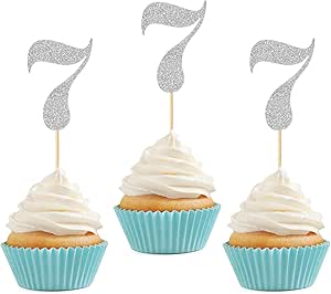 Amazon.com: 24 PCS 7th Birthday Cupcake Toppers Glitter Number 7 ...