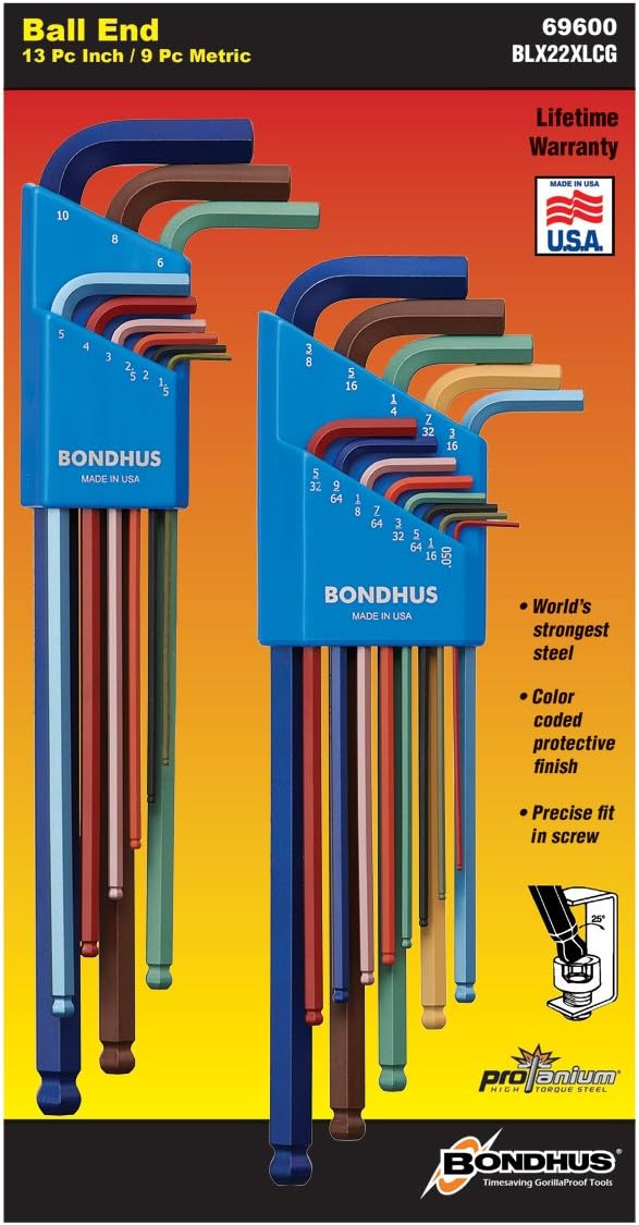 Bondhus 69600 Ball End DoublePK L-Wrench Set w/ColorGuard, 13 Piece ...