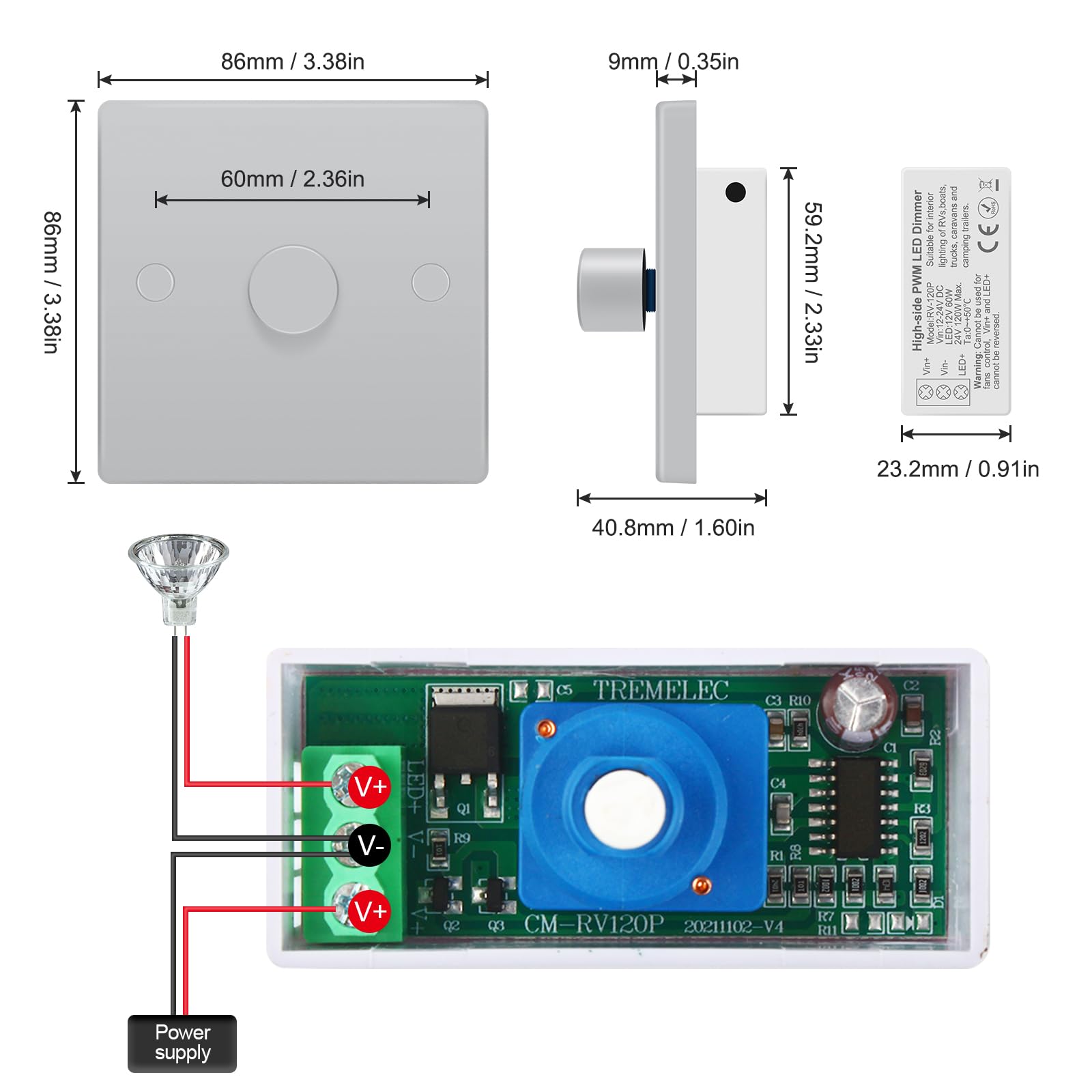 VIPMOON DC 12V-24V LED Dimmer Switch, Push ON/OFF Rotary Dimmer ...