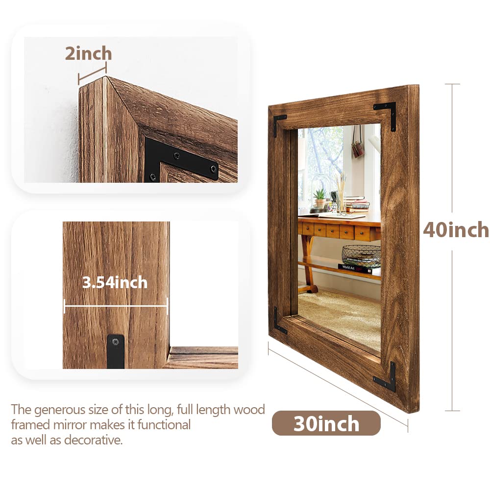 Snapklik Rustic Wooden Framed Wall Mirror Natural Wood Bathroom