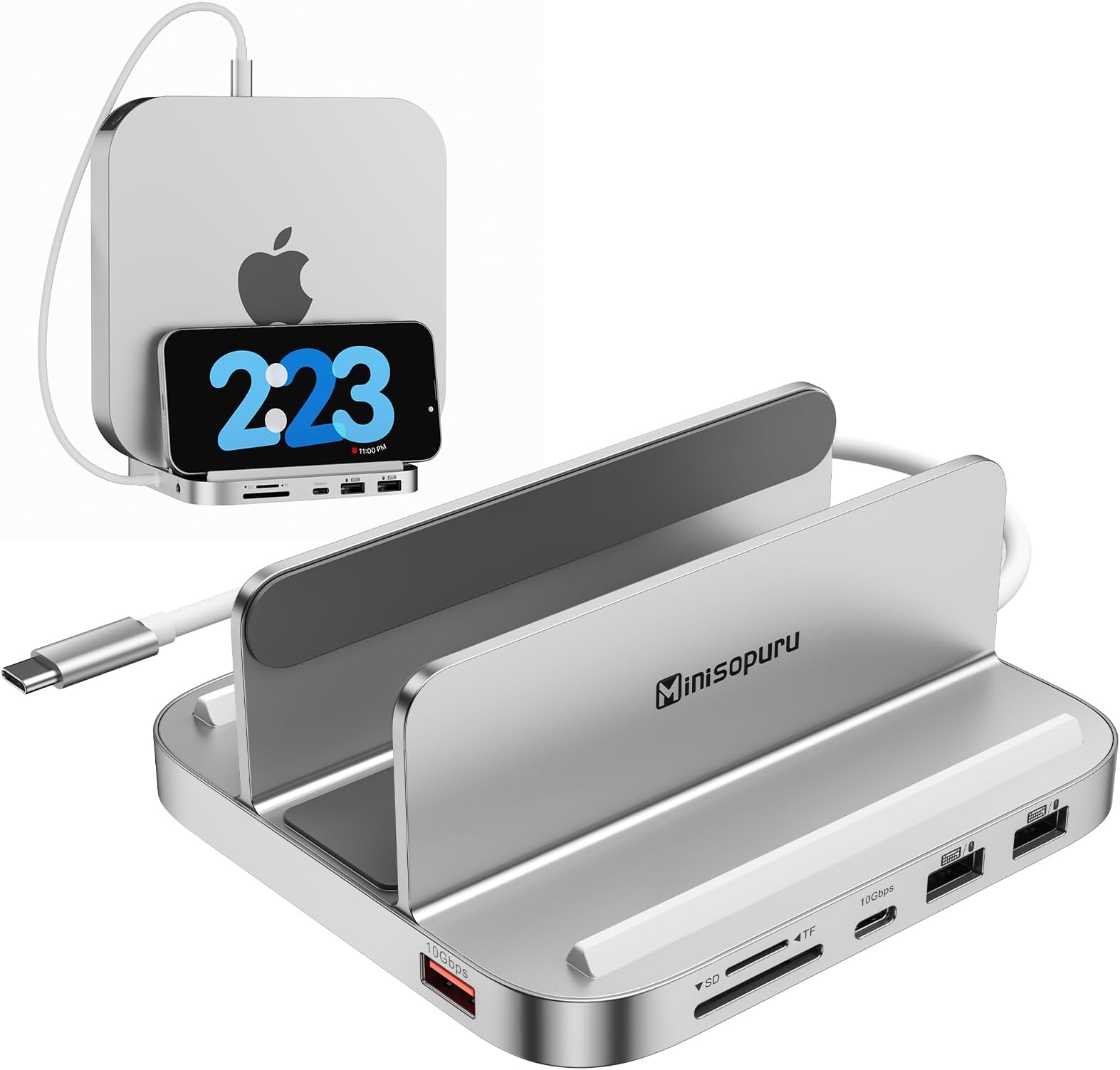 RayCue Base Mac Mini M4, soporte de aluminio Mac Mini y concentrador HDMI para Mac Mini M4 y M4 ...