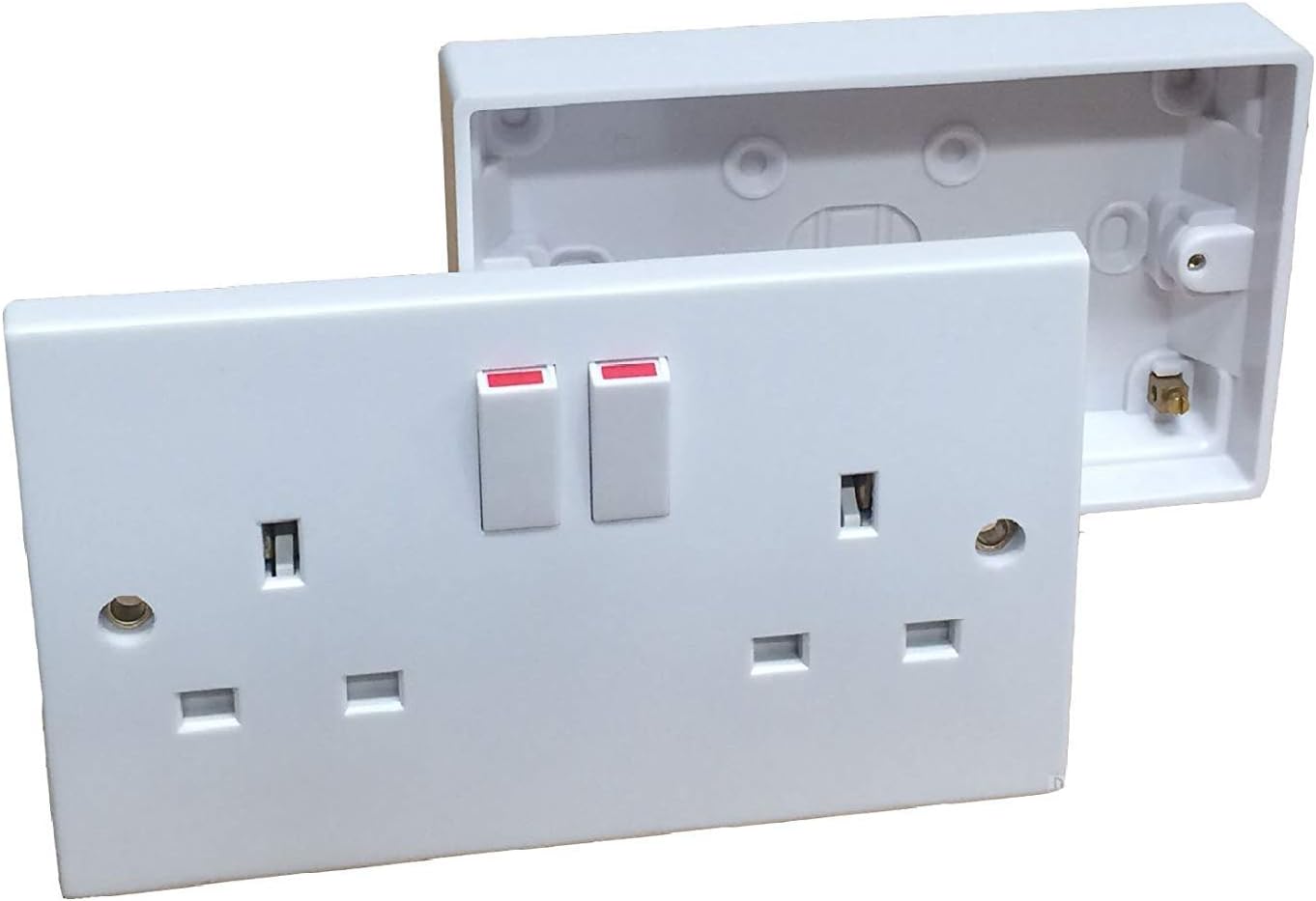 Double Wall Socket & Back Box Pattress. Twin 2 Gang Switched Plug ...