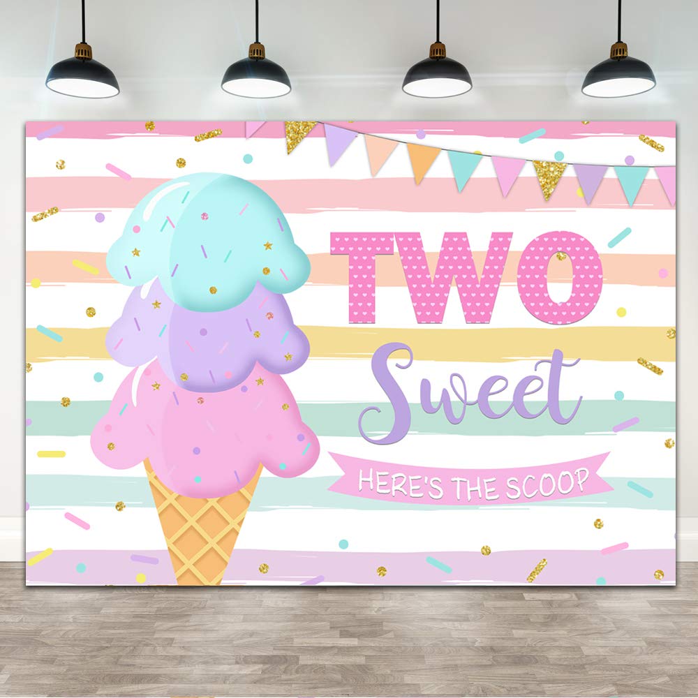 Buy Ticuenicoa 7×5ft Ice Cream Two Sweet Birthday Backdrop Summer Pink ...