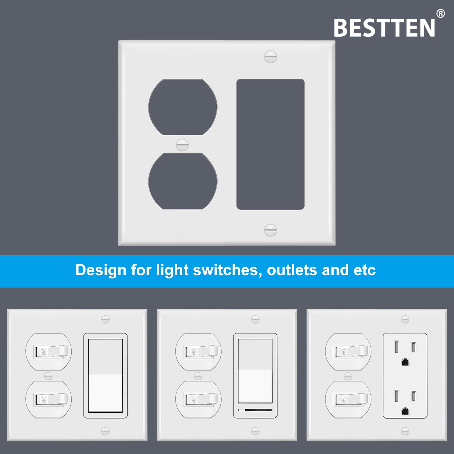 Snapklik.com : 2 Pack BESTTEN 2-Gang Combination Light Switch Wall Plate
