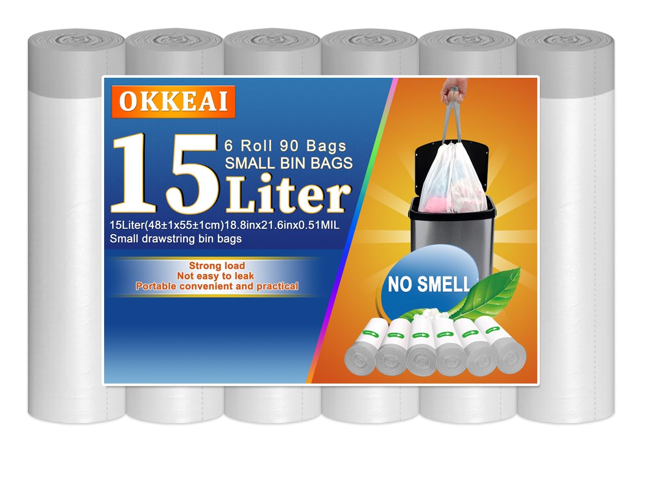 OKKEAI Small Bin Liners 15L Bin Bags Pedal Waste Bags White Trash Bags ...