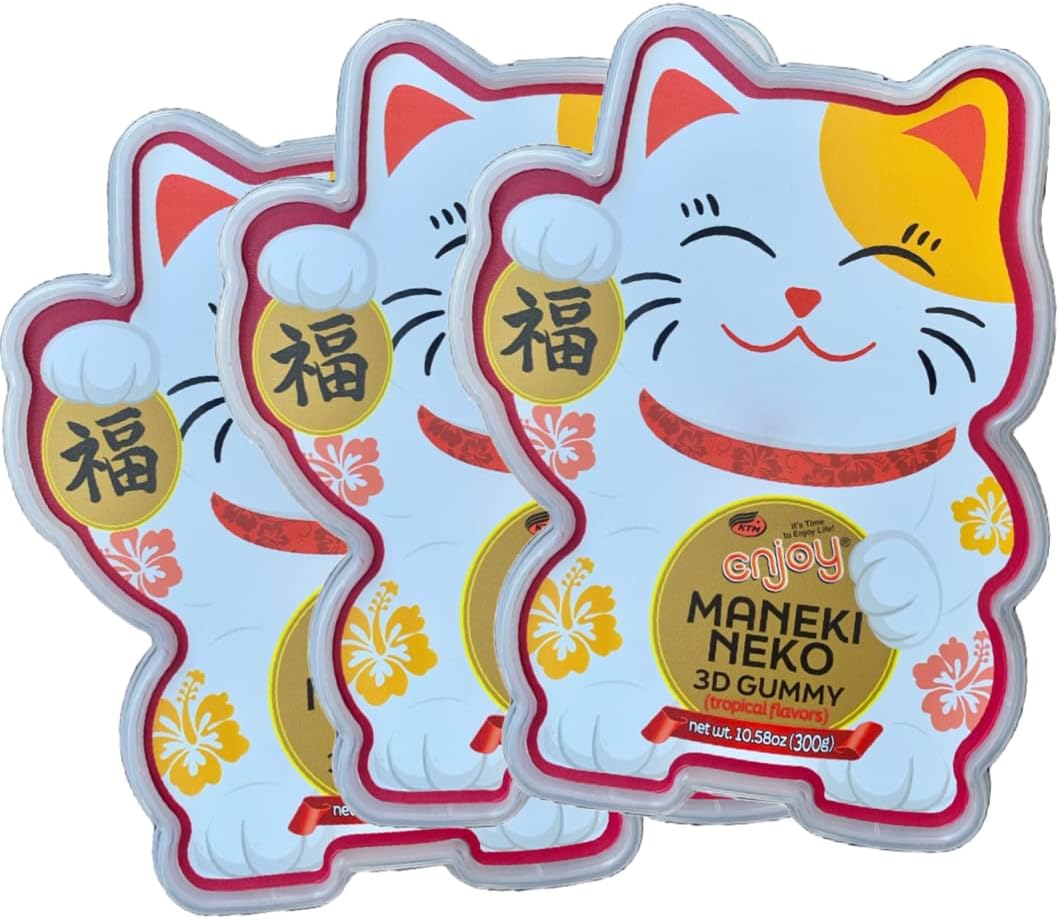 Amazon.com : Enjoy Maneki Neko Cat 3D Gummy Candy Tub (3) : Grocery ...