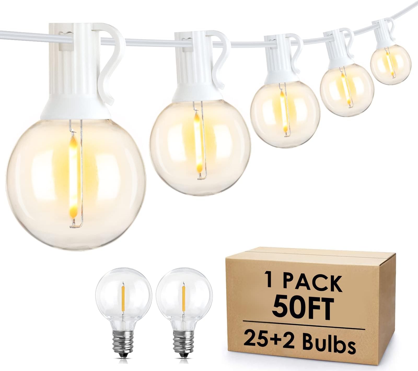 Mlambert 50Ft Outdoor String Lights, G40 Globe Patio Lights with 25+2 ...