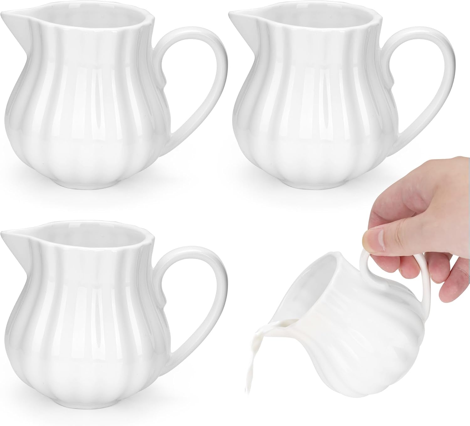 WENLISELL 4 PCS Porcelain Cream Jugs 200 ml, Ceramic Milk Pitcher with ...