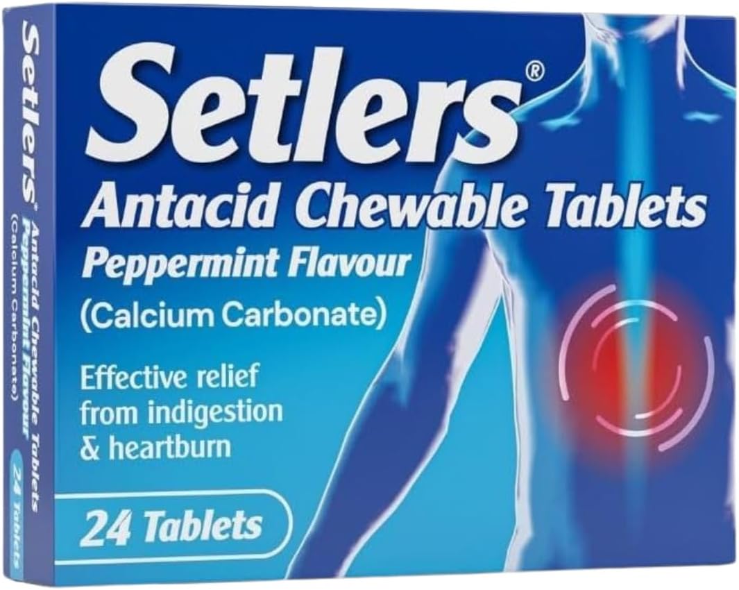 Setlers Antacid Chewable Tablets, Peppermint Flavour, 24 Pack, Contains ...