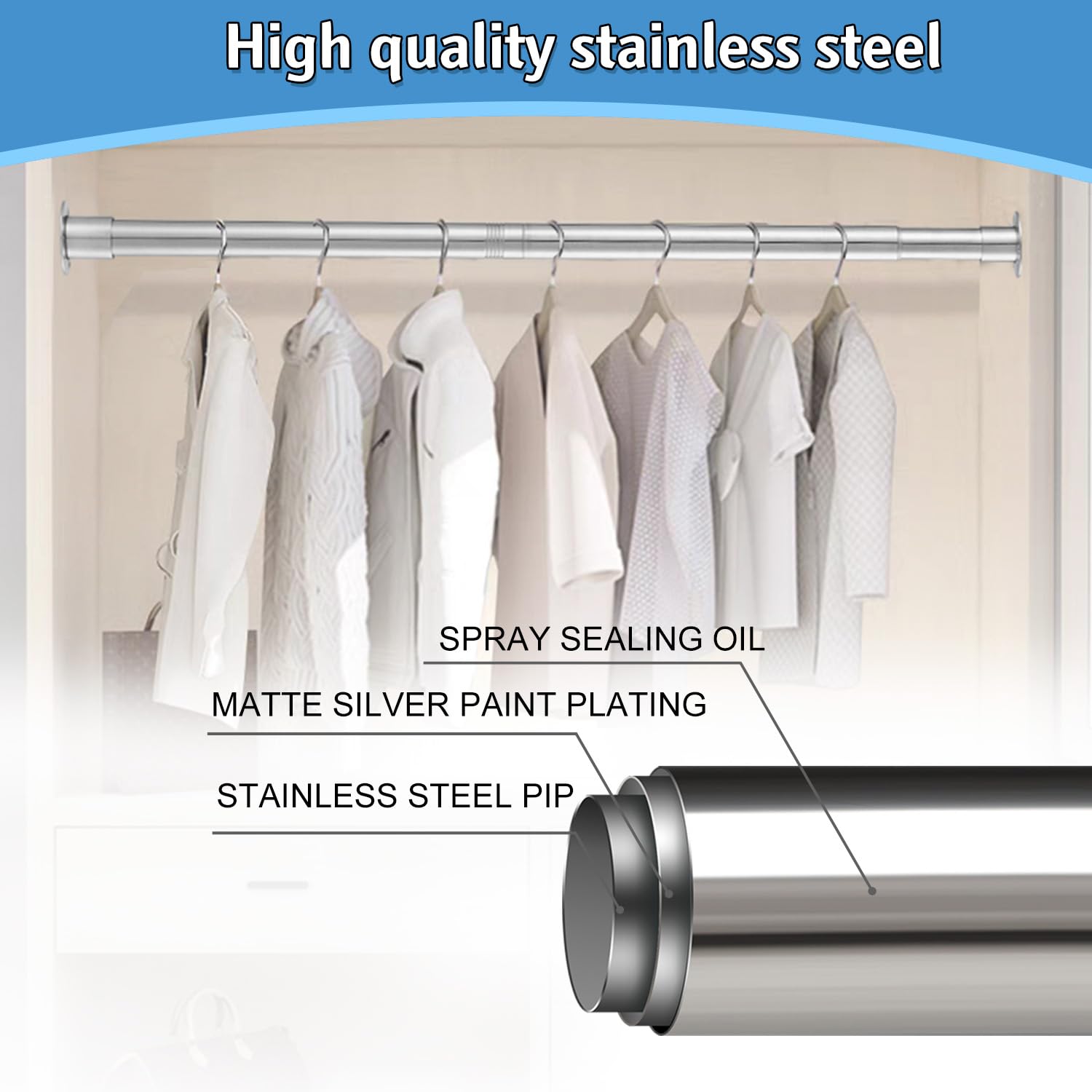 Snapklik.com : Luvenia Silver Closet Rod For Hanging Clothes, 28 To 74 ...