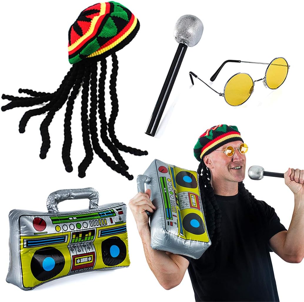 Amazon.com: Tigerdoe Rasta Hat with Dreadlocks - 4 Pc Set - Stoner ...
