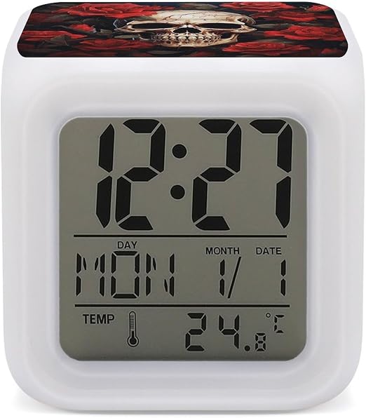 Amazon.com: LPSADGF Skull Rose-Red Alarm Clock, 3-Inch Compact Digital ...