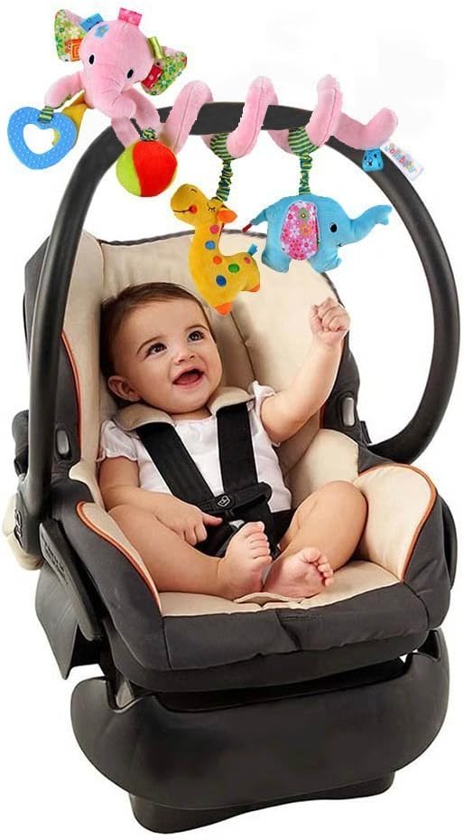 Singring Baby Pram Crib Cute Pink Elephant Design Activity Spiral Plush ...