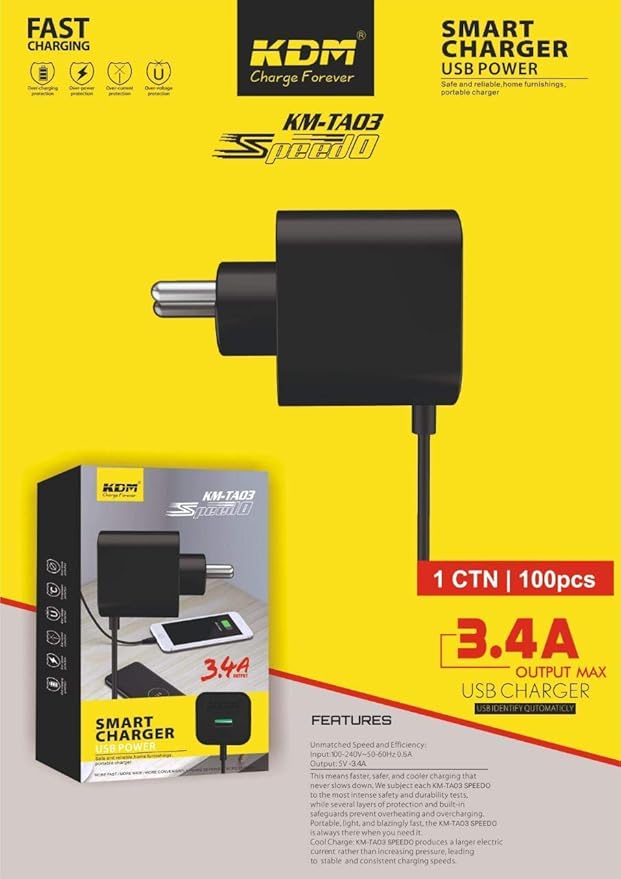 kdm smart fast charger usb power km-ta03 speedo- Black : Amazon.in ...