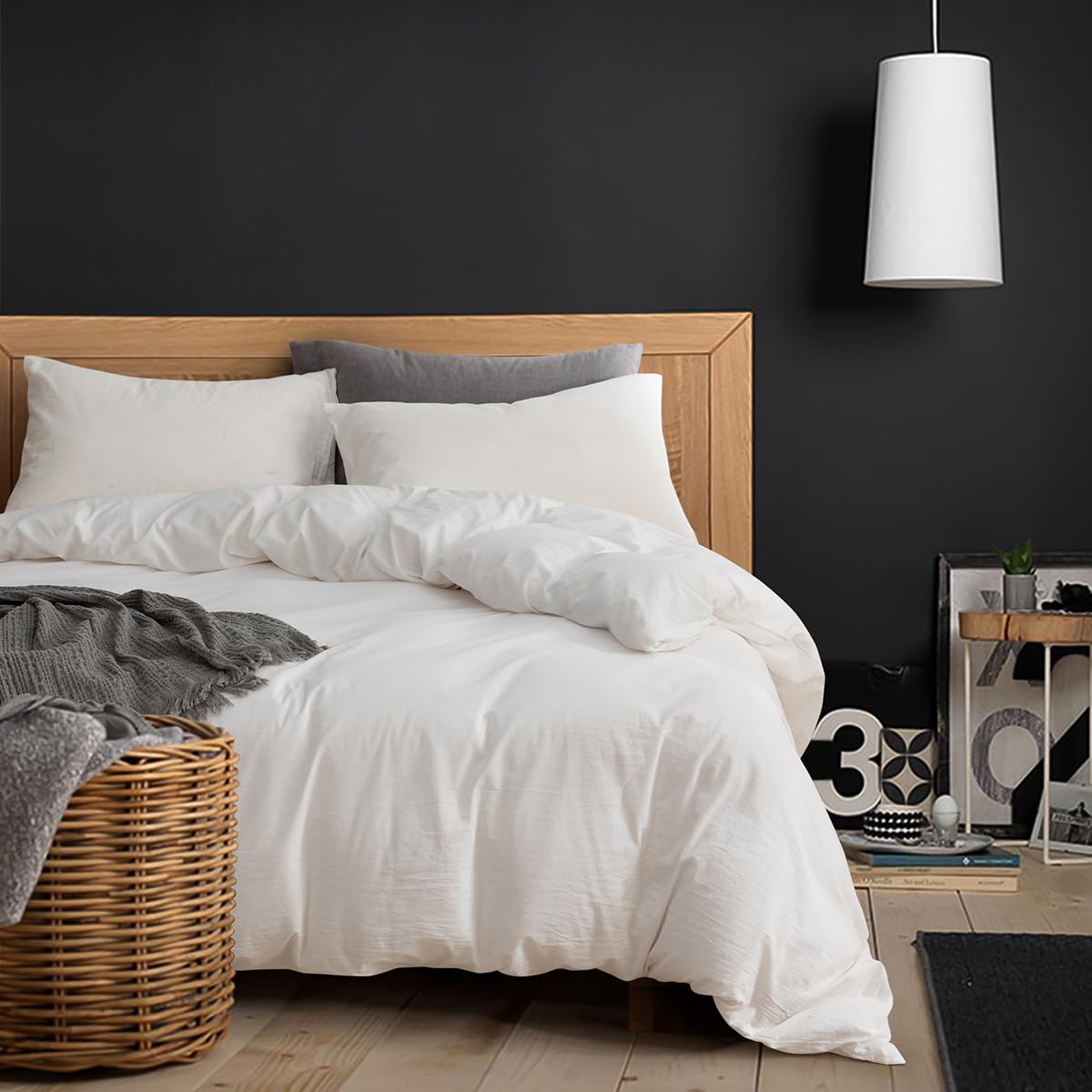 Amazon.com: ECOCOTT White Duvet Cover Full Size, 100% Washed Cotton 1 ...