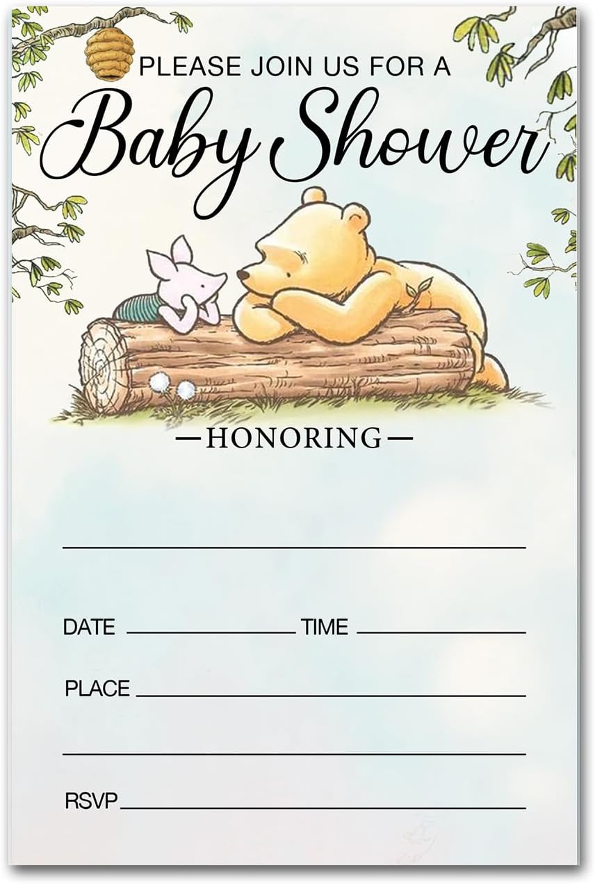Amazon.com : brayqu Winnie the Pooh Baby Shower Party Invitations Pooh ...