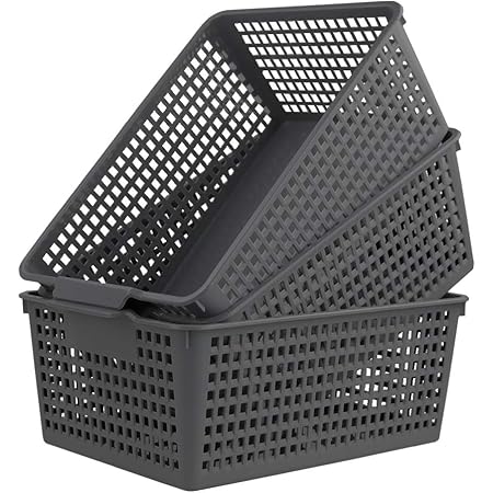 Yuright 3 Pack Plastic Storage Basket, Grey Kitchen Cupboard Basket Box ...