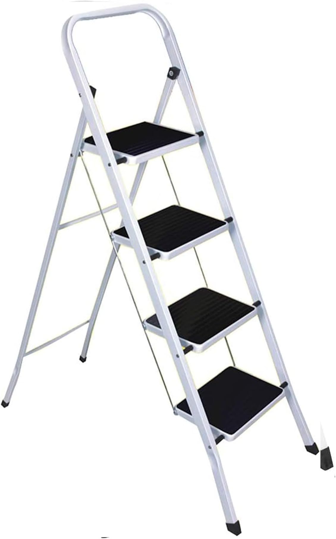 Foldable 4 Step Steel Ladder - Non Slip Tread Stepladder Safety Kitchen ...