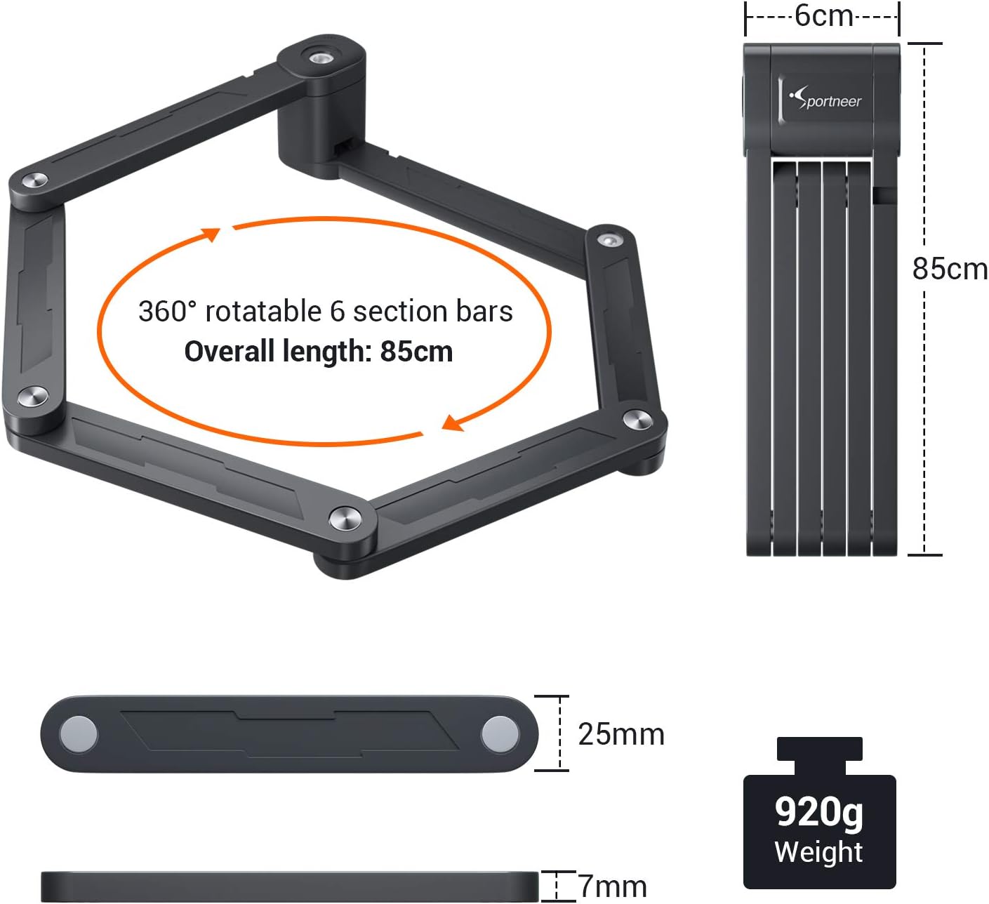 Bike Lock, Sportneer Folding Bike Lock with Bracket, Bicycle Lock Made ...