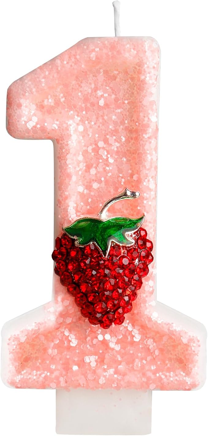 Amazon.com: Pink Strawberry Birthday Candles Number 1, Glitter Sequins ...