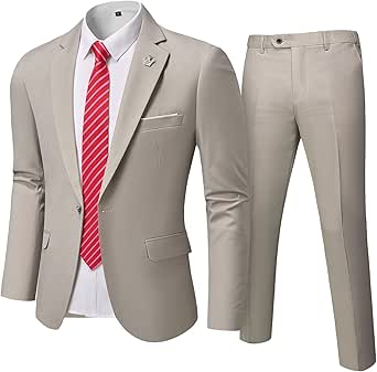MY'S Men's 2 Piece Slim Fit Suit, One Button Jacket Pants Set with Tie at Amazon Men’s Clothing ...