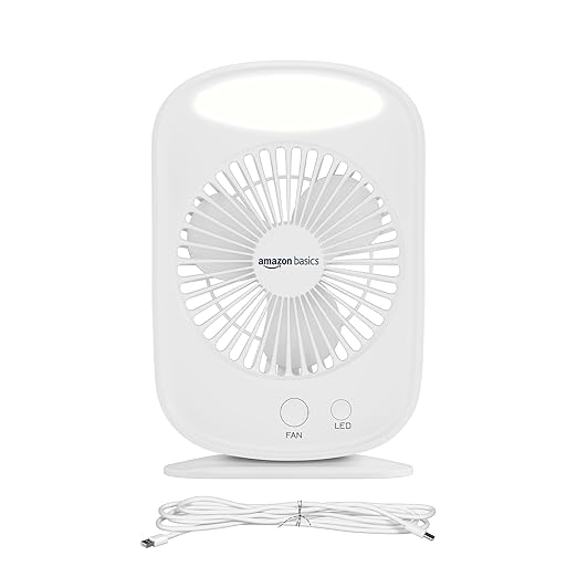 amazon basics Mini Rechargeable Portable Fan with LED Lighting | USB ...