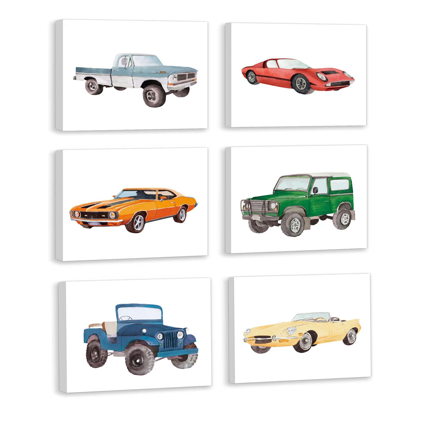 Amazon.com: XUOIAYNB Watercolor Classic Car Art Prints- Retro Racecar ...