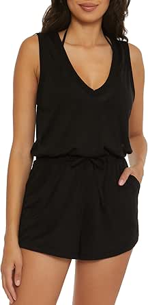 BECCA womens Beach Date Romper, Plunge Neck, Back Cutout, Beach Cover ...