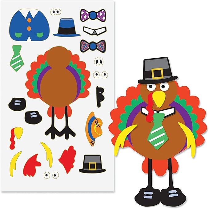 Amazon.com: Make-A-Turkey Thanksgiving Sticker Sheets, Makes 12 Turkeys ...