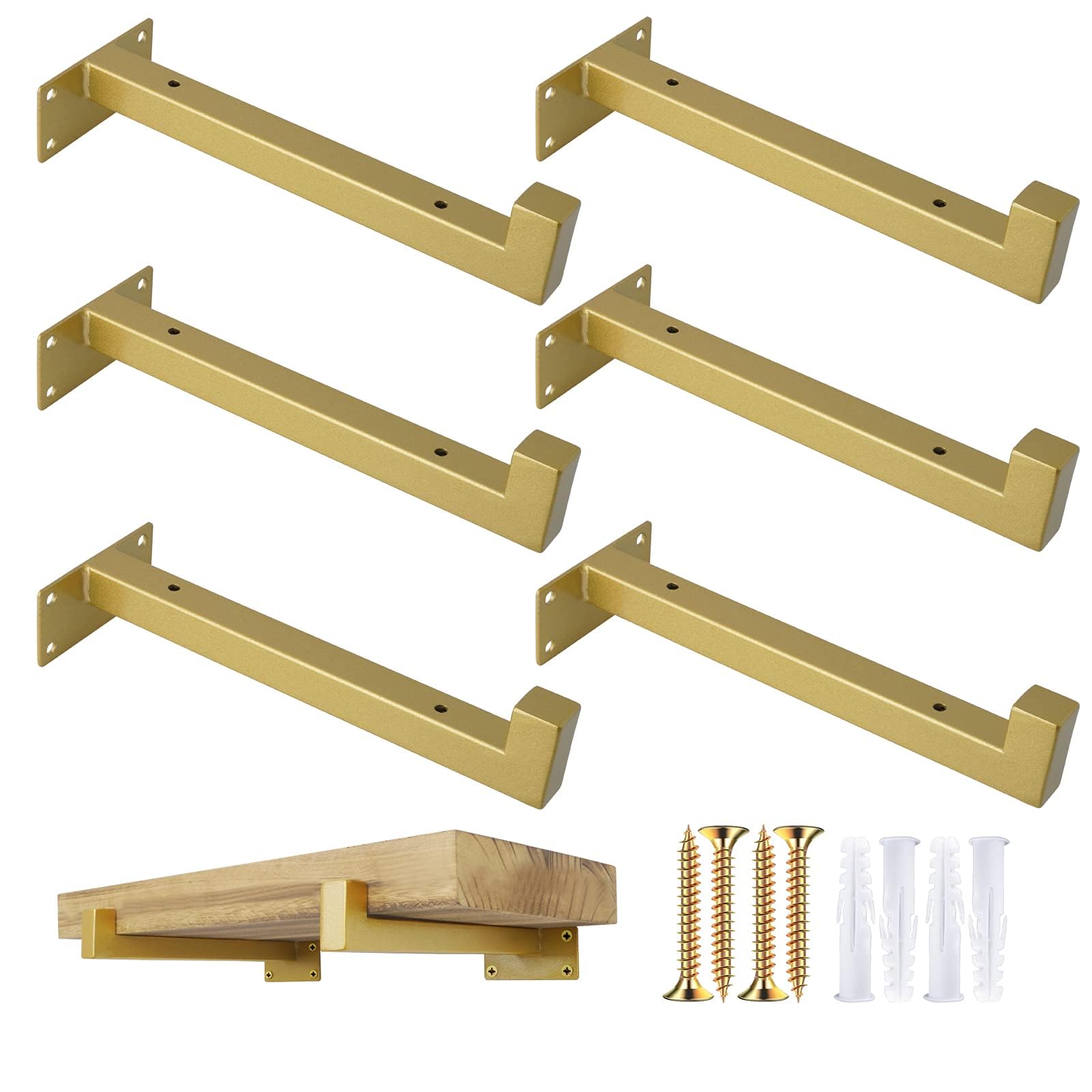 Snapklik.com : OVOV 6 Pack Gold Shelf Brackets 8 Inch Floating Shelf ...