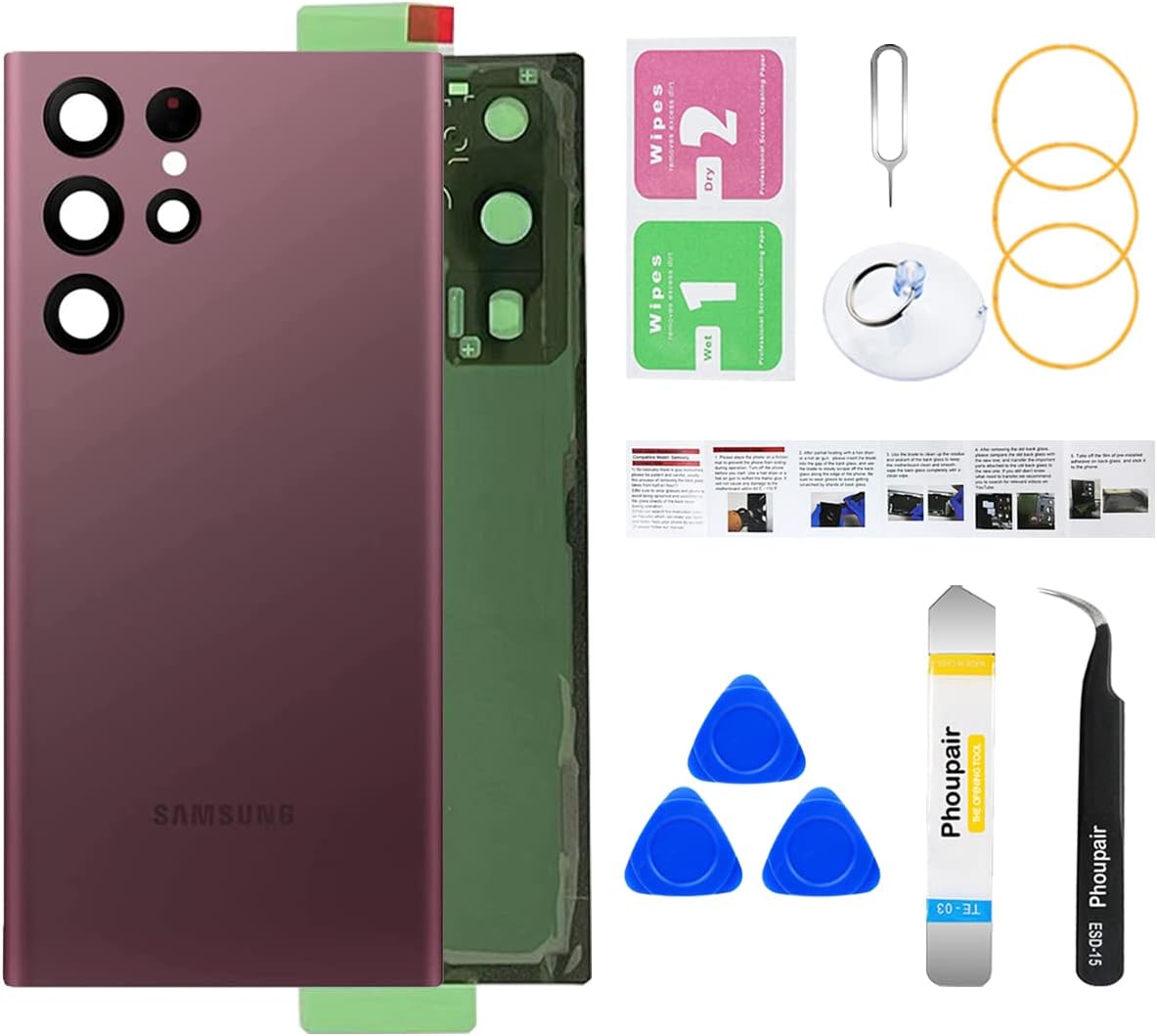 Amazon.com: Burgundy Red Acrylic Glass Back Cover Replacement for ...