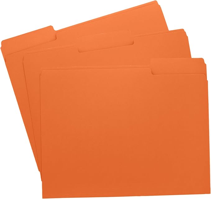 Amazon.com : Orange File Folders, 1/3-Cut Tabs, Letter Size, 12-Pack ...