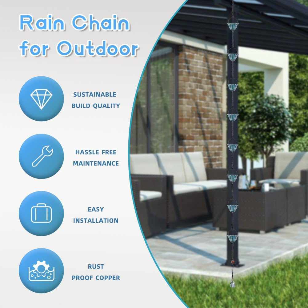 Snapklik.com : Dreamysoul 7.05 FT Blue Rain Chain, 8 Cups Rain Chains ...