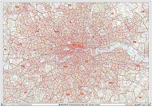 Greater London Postcode Sectors Wall Map (C7) - Plastic Coated : Amazon ...