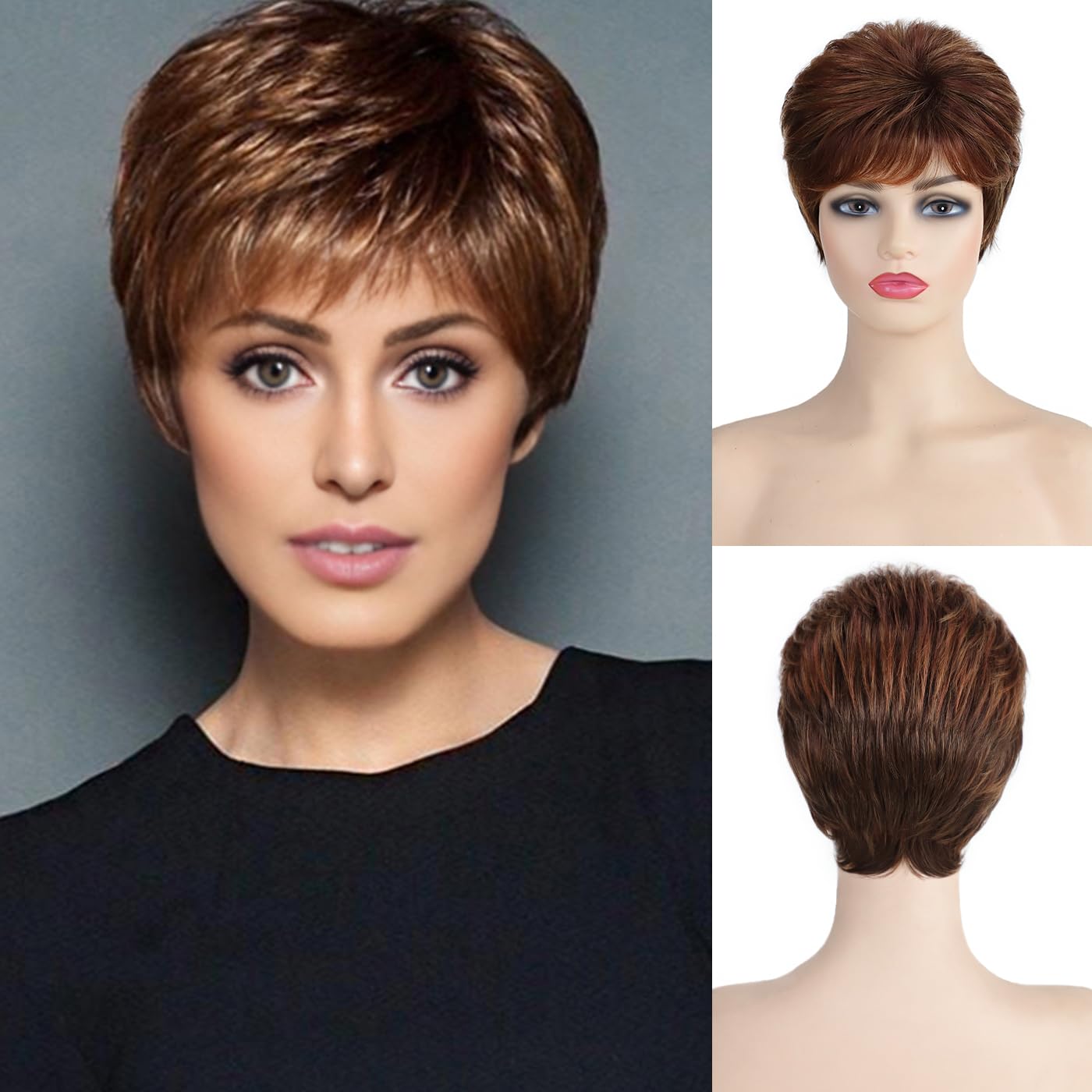 Amazon.com : SEVENCOLORS Short Brown Wigs for White Women Synthetic ...