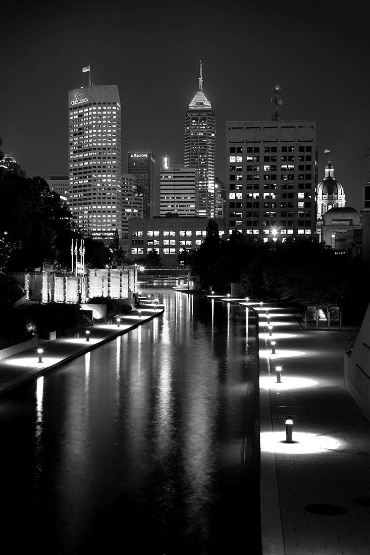 Amazon.com: Indianapolis Skyline at Night Black & White BW City ...