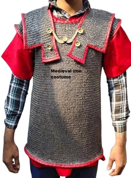 Amazon.com: Medieval 6mm Flat Riveted Chainmail Hauberk w/Red Trim ...