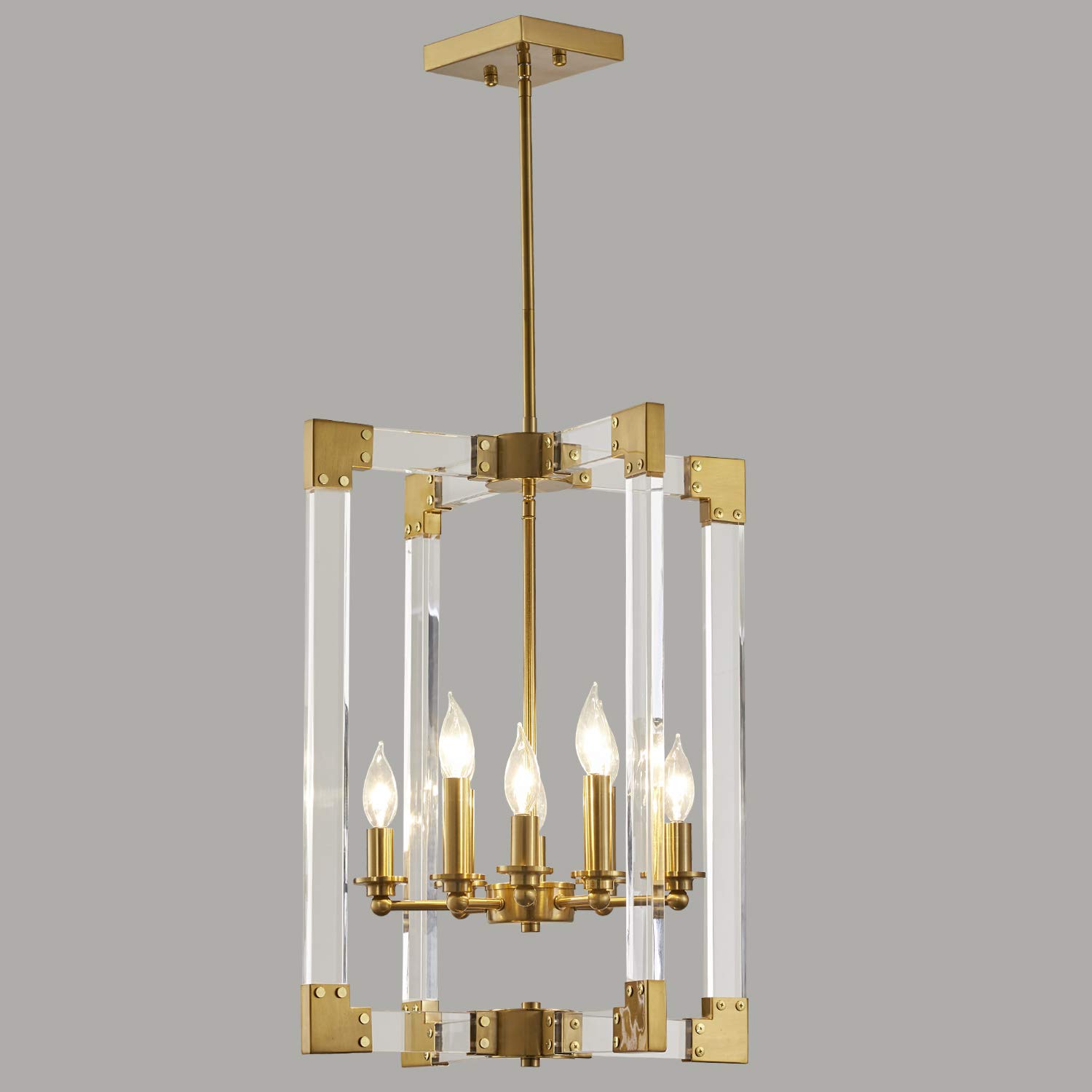 Hanging Pendant Light Fixture-8 Light Rectangle Clear Brass Modern ...