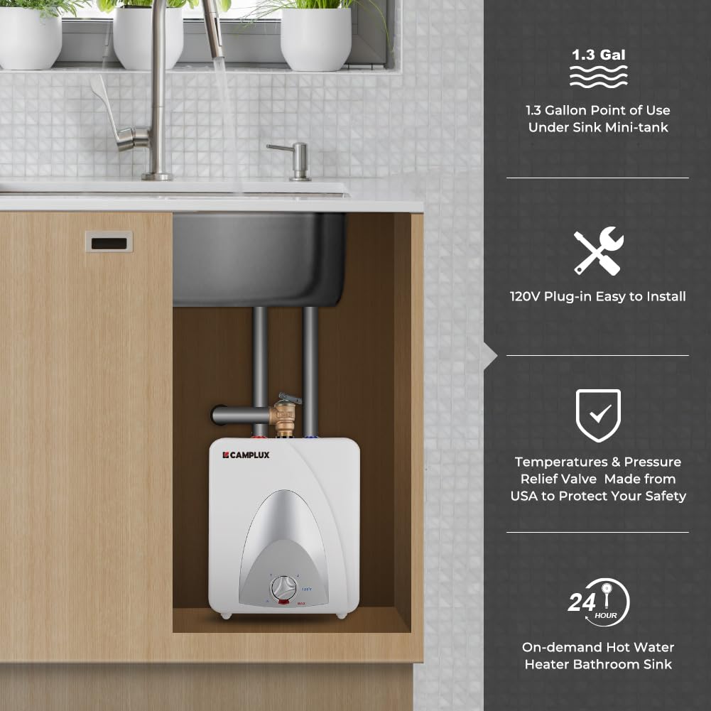 Snapklik.com : CAMPLUX Electric Small Hot Water Heater, 1.3 Gallon ...