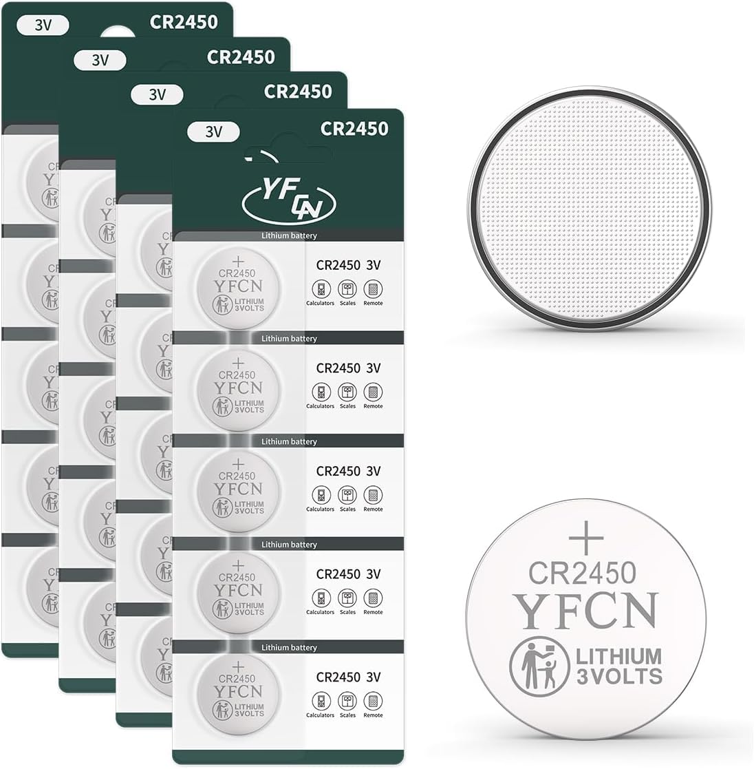 YFCN CR2450 Battery 3V Lithium Battery 20 Count Pack - CR 2450 Coin ...