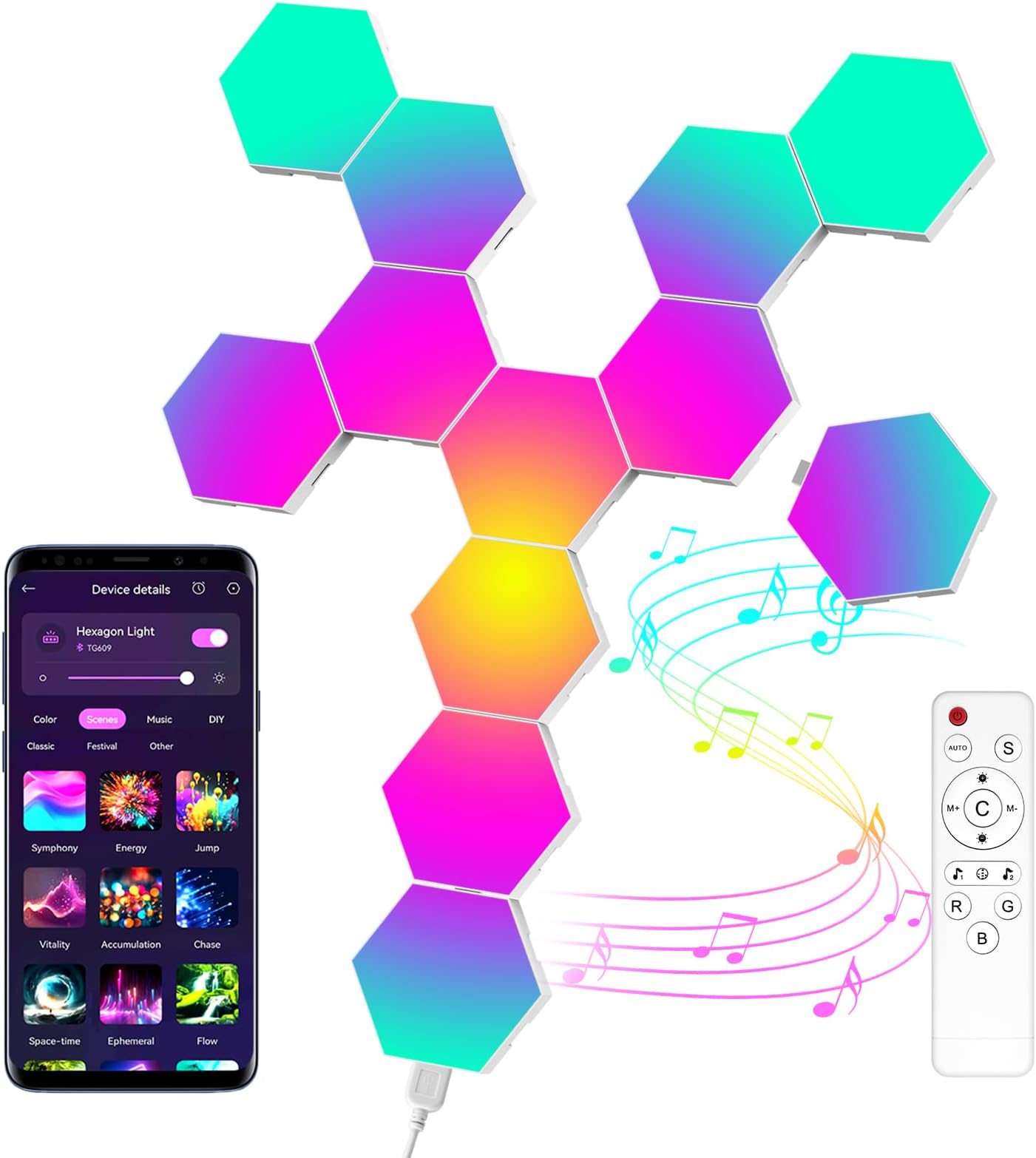 MeRGBW-Home Hexagon Lights Gaming with Remote & App Control - 12 Pack ...