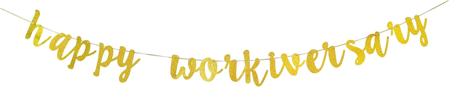 Amazon.com: Etaredkj Gold Glitter Happy Workiversary Banner - Work ...