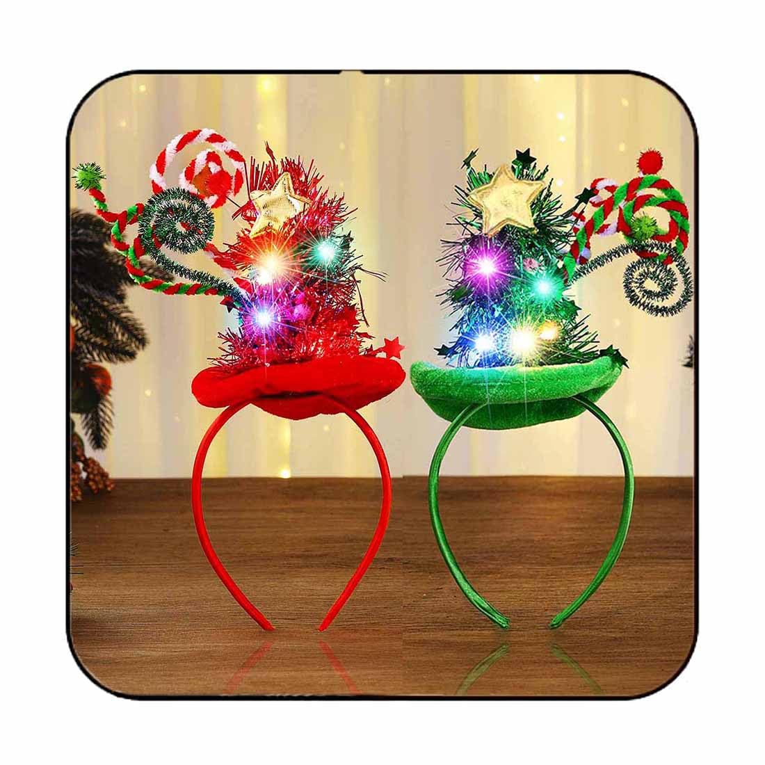Yean Christmas Tree Headband Light Up Christmas Tree Tinsel Glow Hat ...
